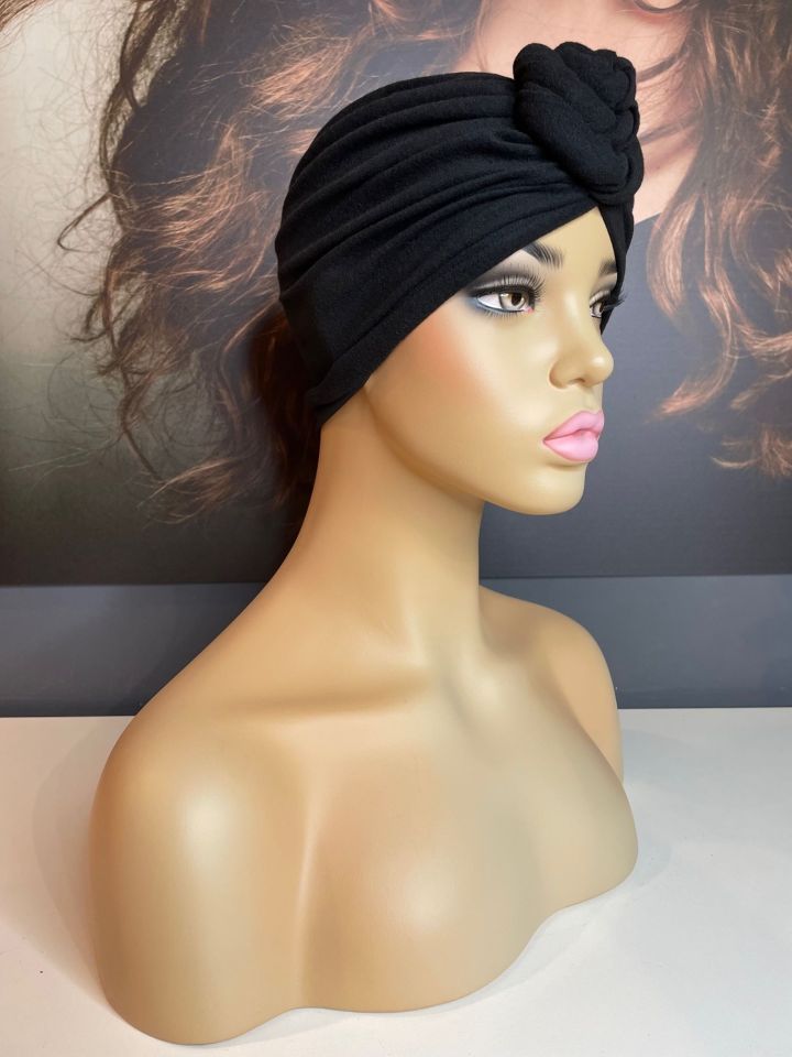 BLACK FRONT KNOT TURBAN - Crown Couture